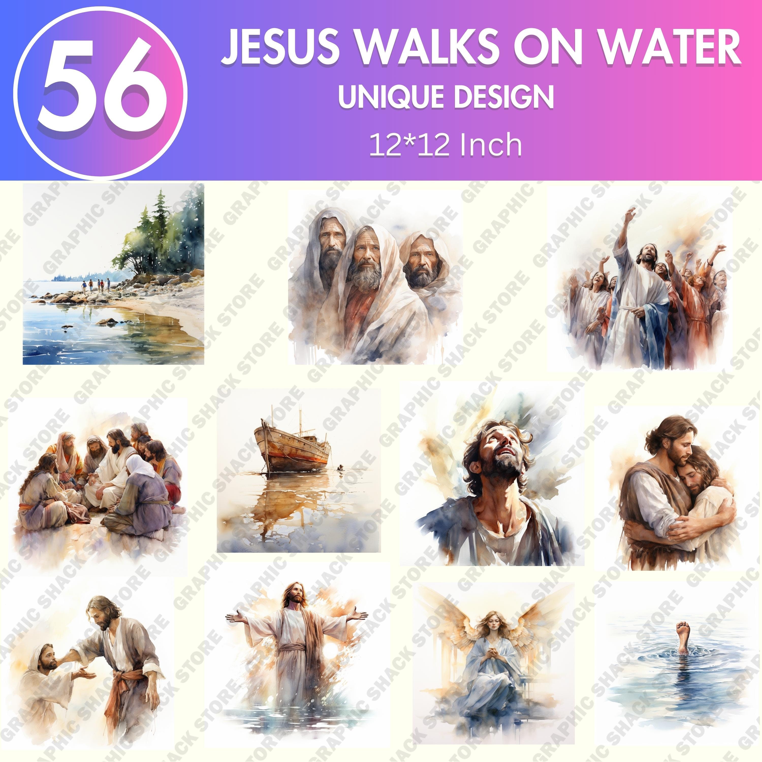 56 PNG Watercolor Jesus Walks on Water Clipart Christian Religious ...