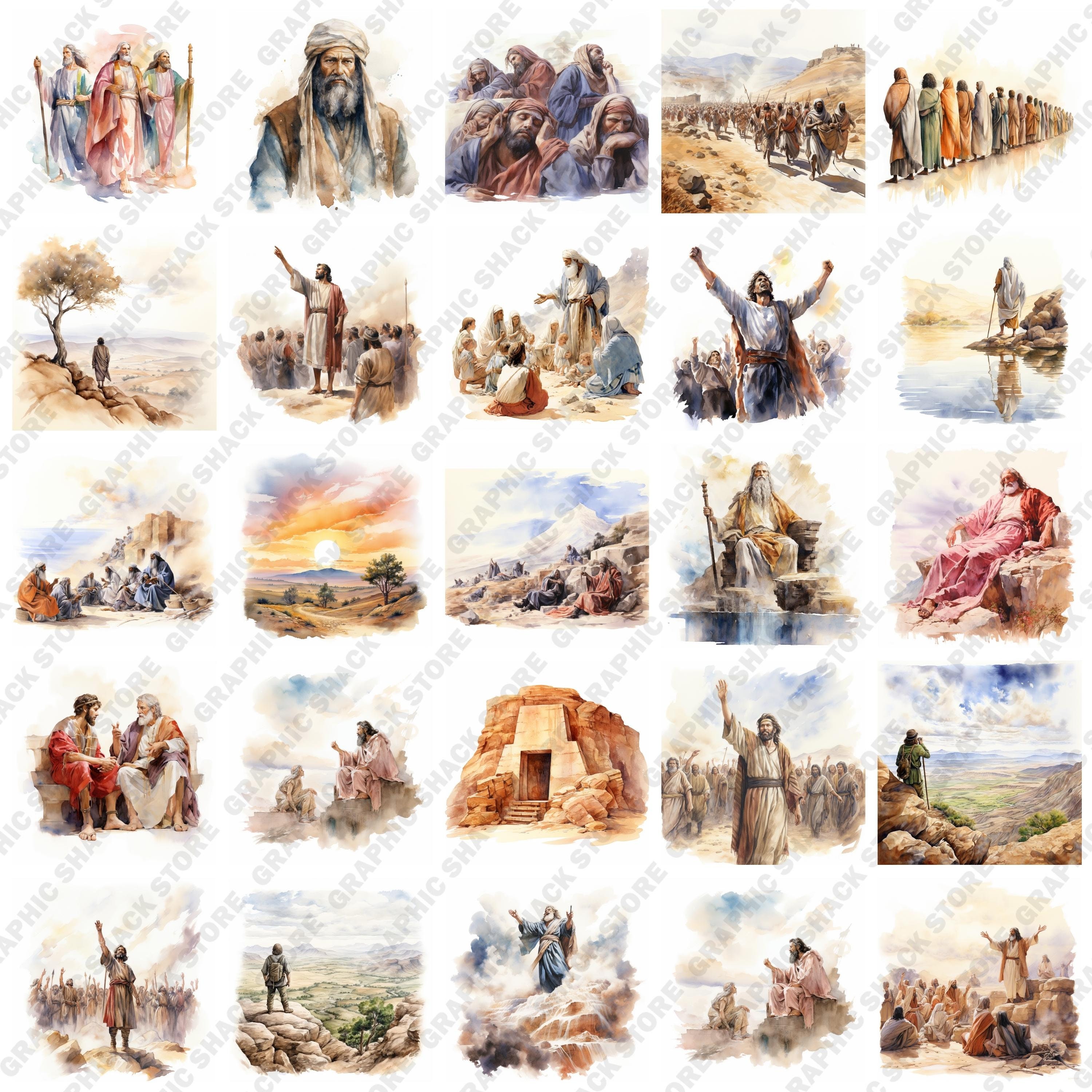 92 Watercolor Cliparts of Moses' Death and Joshua's Rise - Deuteronomy ...