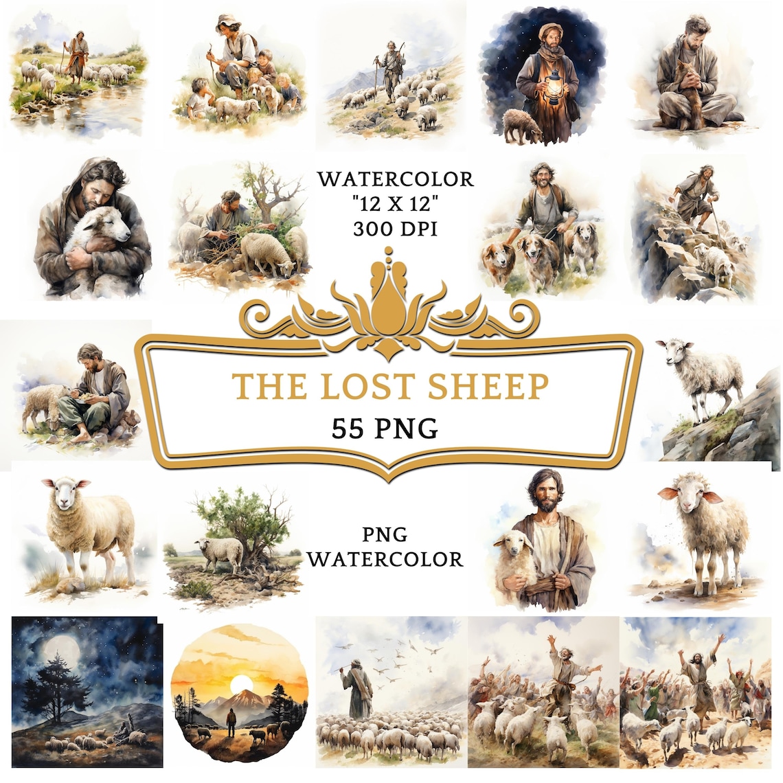55 PNG Watercolor the Lost Sheep Clip Art, Christian Religious Bible ...