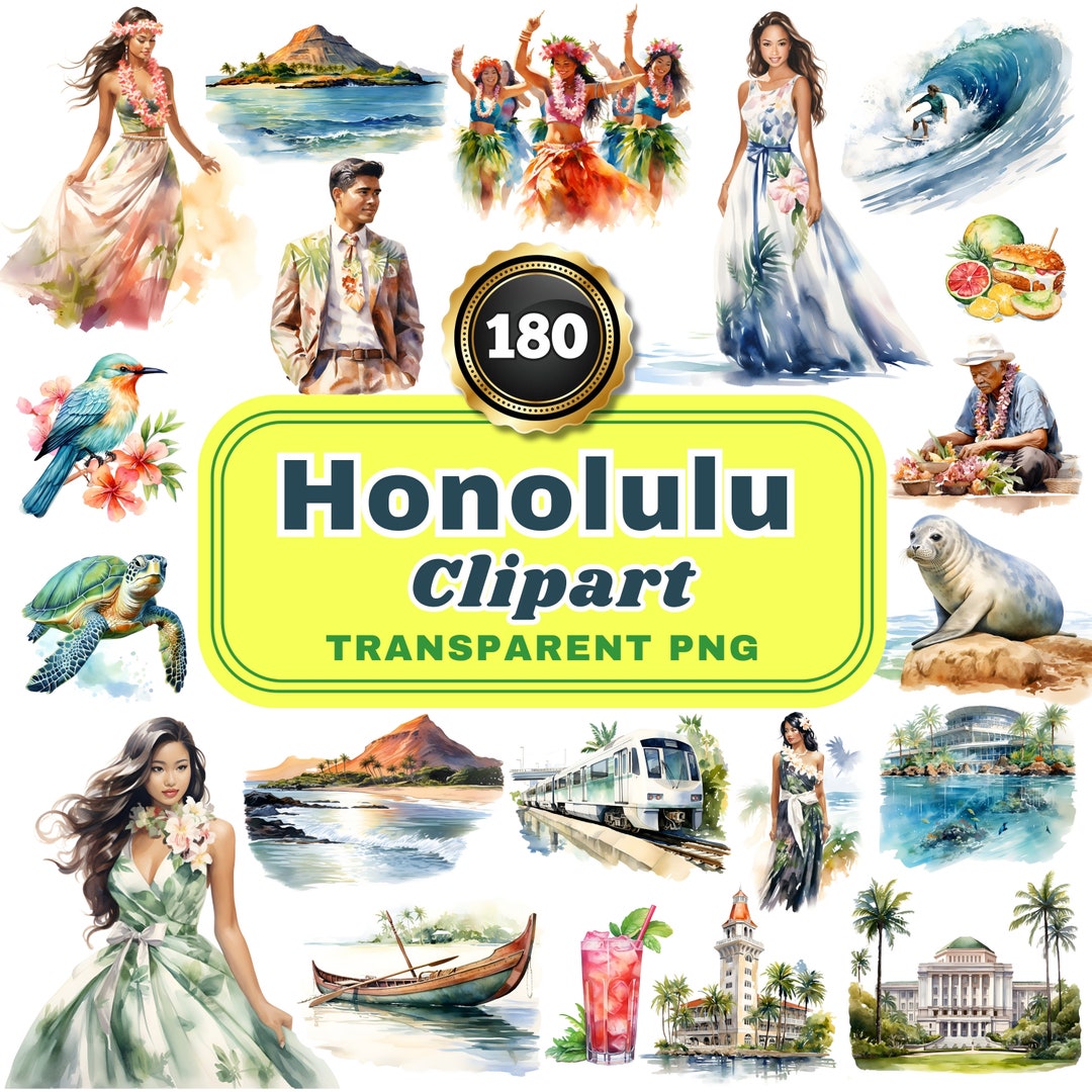 180 Watercolor Honolulu PNG Clipart, Tropical Paradise Scenic Views and ...