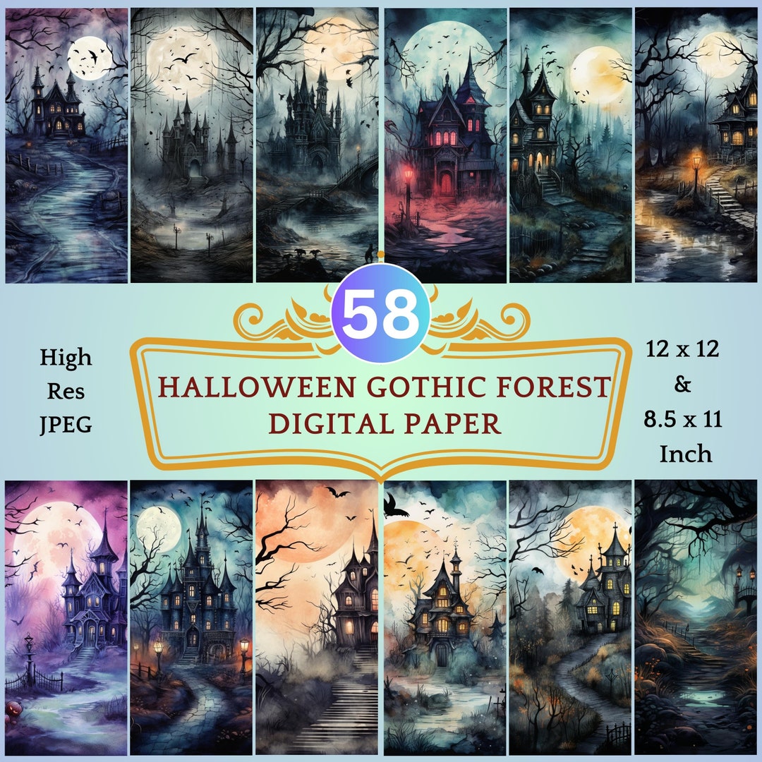 58 Halloween Gothic Forest Digital Paper | Goth Digital Paper Collage ...