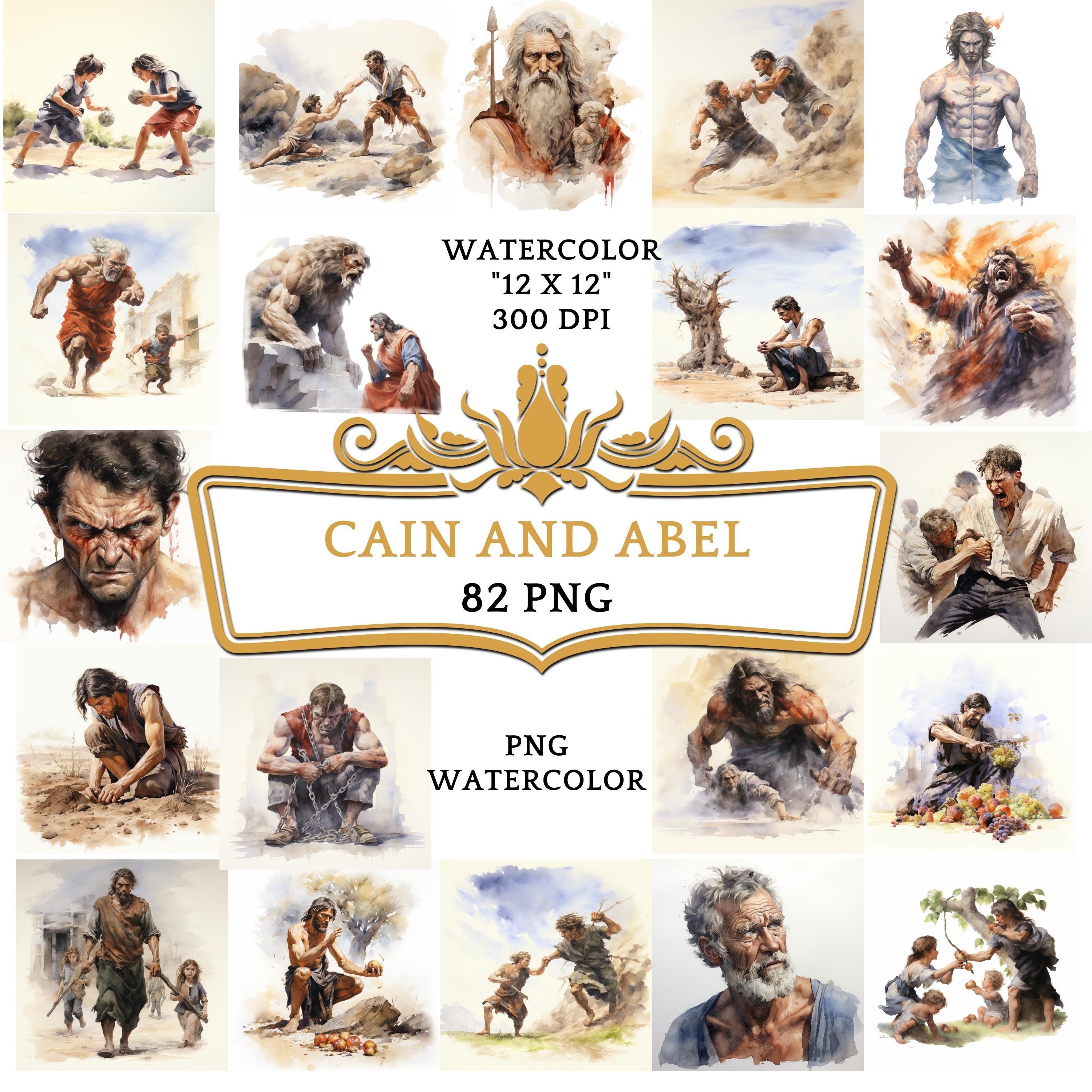 82 Watercolor Cain and Abel Clip Art Christian Religious Bible Based ...