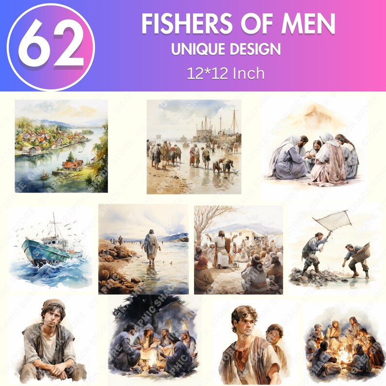 62 PNG Watercolor Fishers of Men Clipart, Christian Religious Bible ...