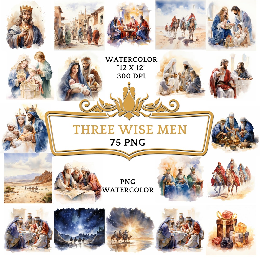 75 Watercolor Three Wise Men Clipart | Christian Religious Bible Based ...