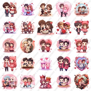 Adorable Love Duo: 99 Watercolor Kawaii Valentine Couple Clipart ...