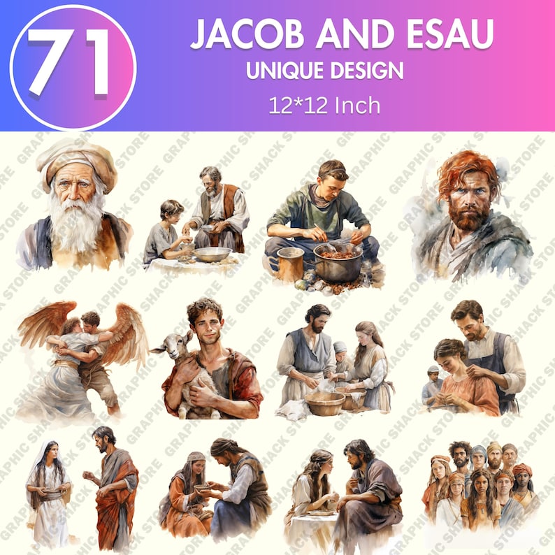 71 Watercolor Jacob and Esau Clip Art | Christian Religious Bible Based ...