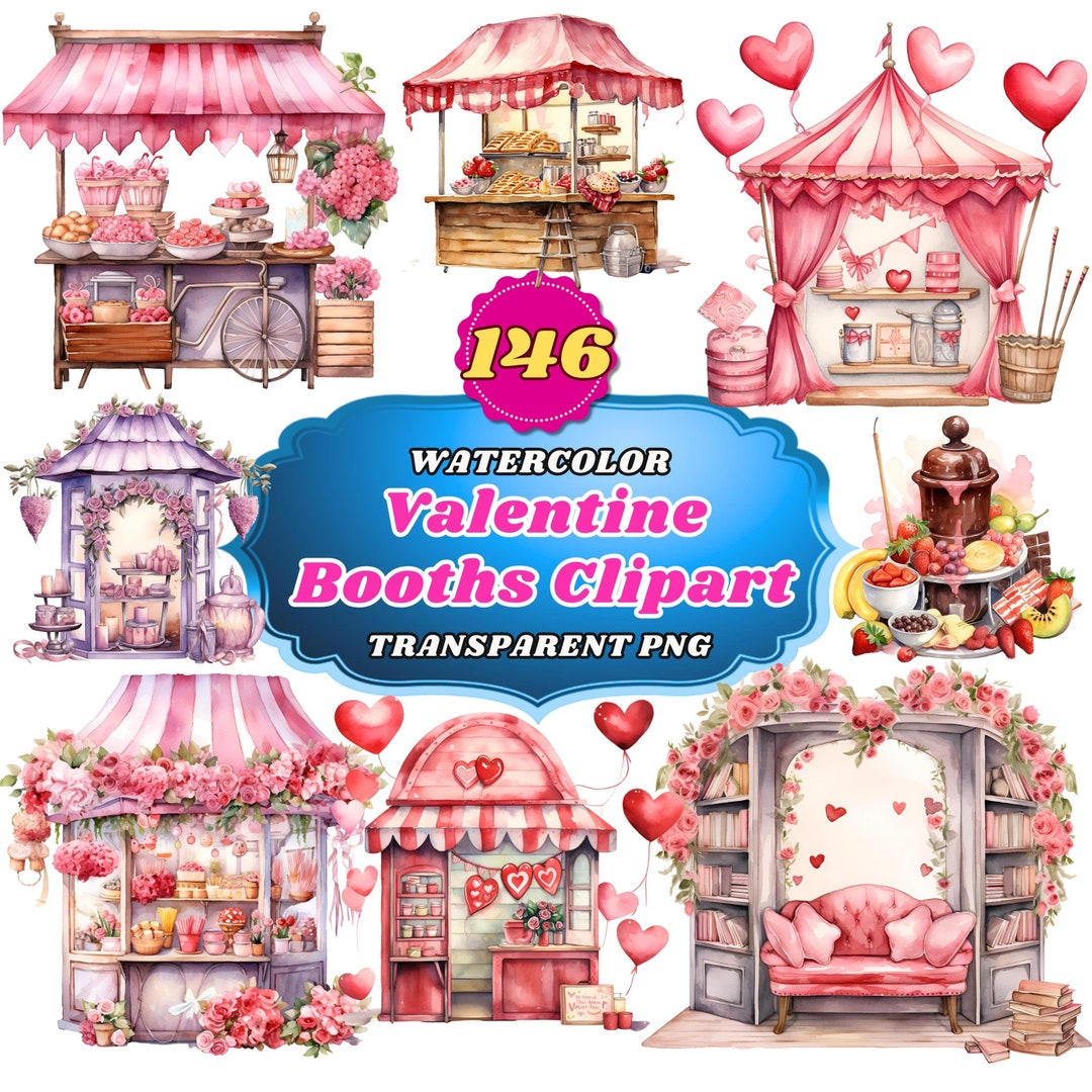146 Watercolor Valentine Booths Clipart - Love Stands PNG Collection ...