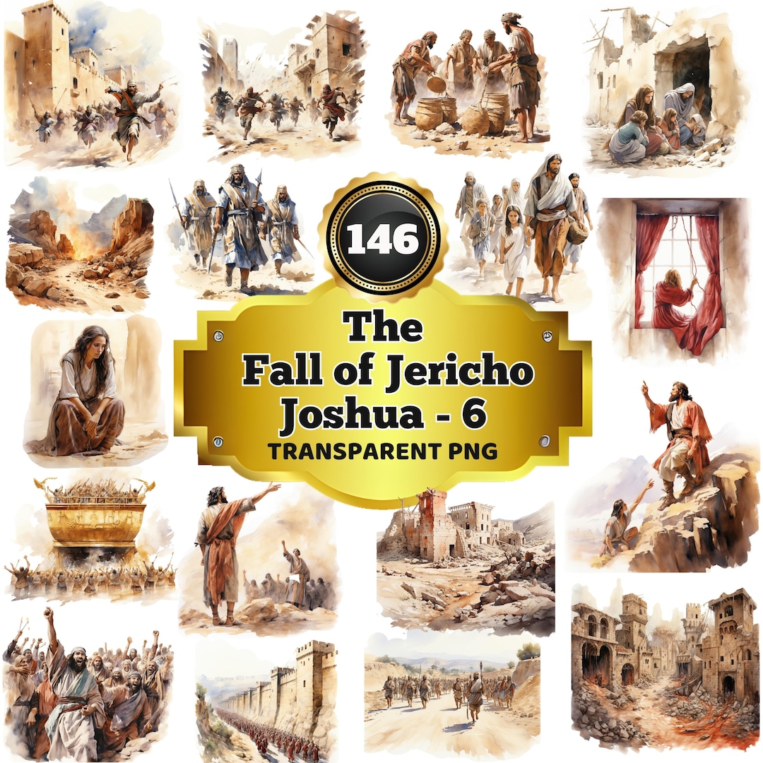 146 Watercolor Cliparts of the Fall of Jericho PNG Bundle - Joshua 6 ...