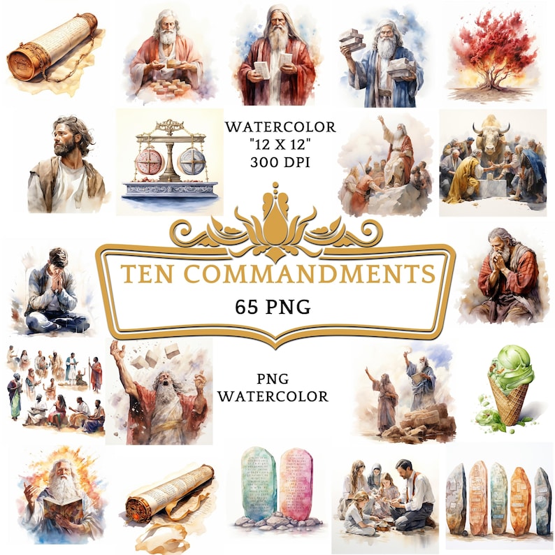 65 PNG Watercolor Ten Commandments Clip Art Christian Religious Bible ...