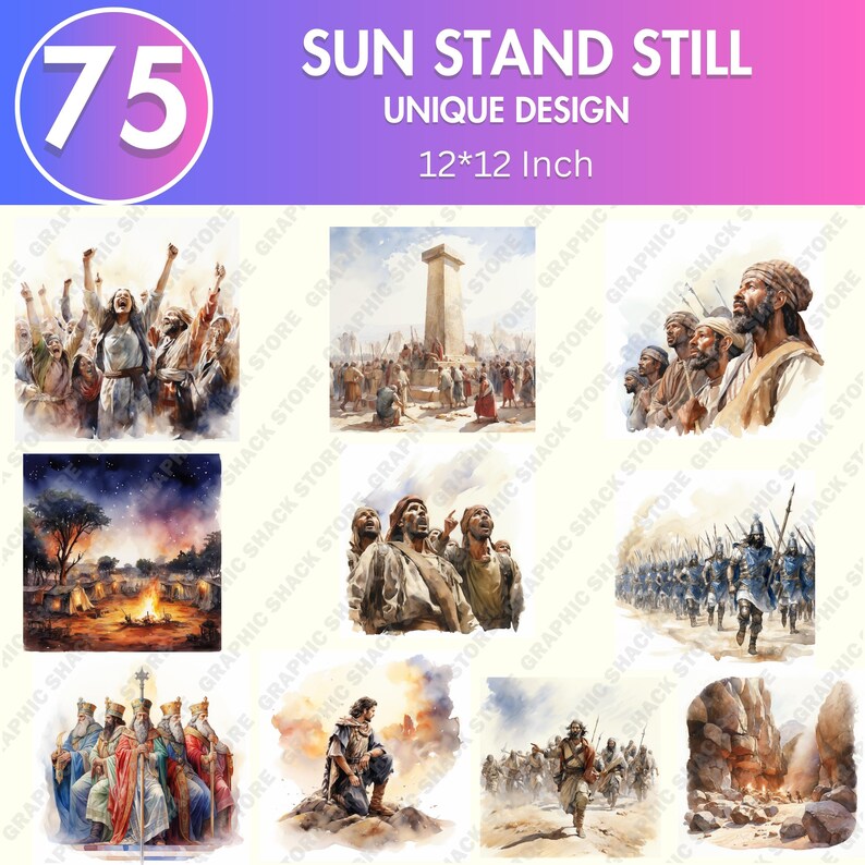 75 Watercolor PNG Sun Stand Still Clip Art | Christian Religious Bible ...
