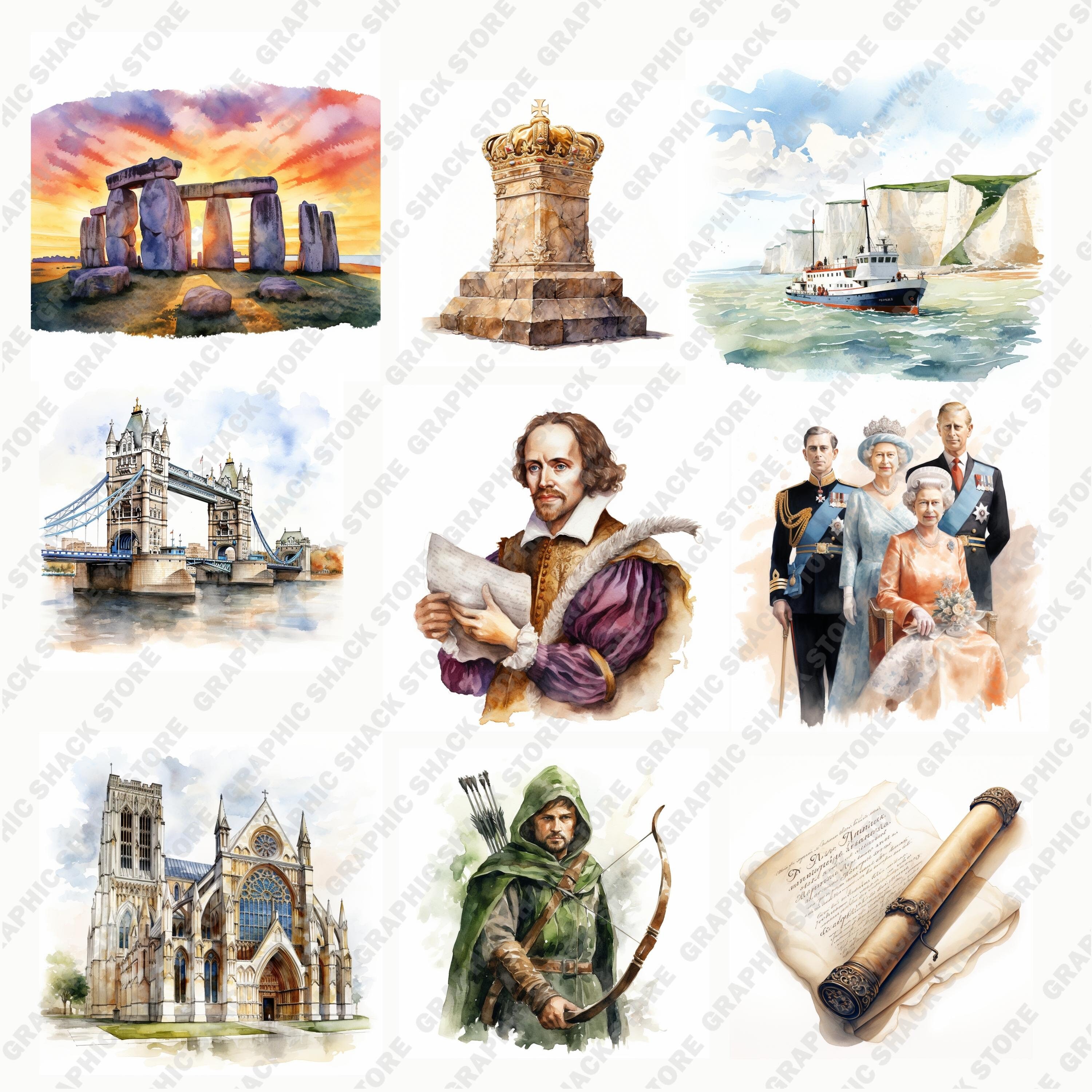 163 Watercolor United Kingdom PNG Clipart Bundle, UK Summer Travel ...