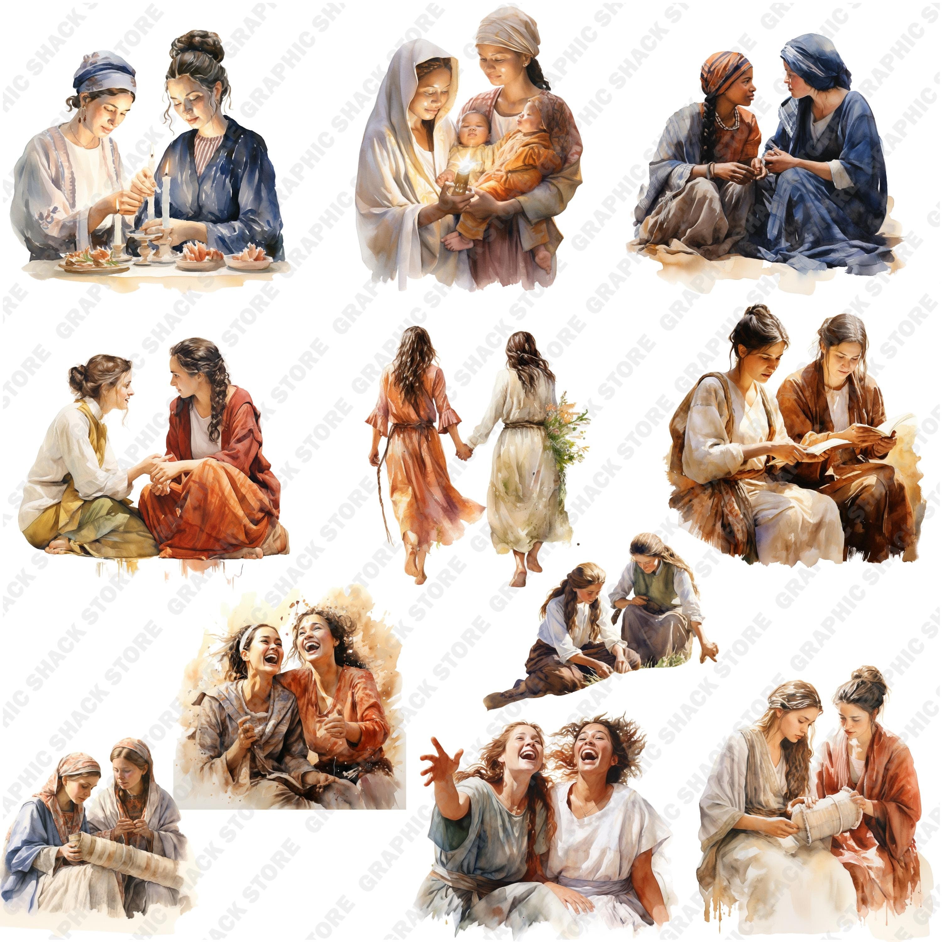50 Watercolor Ruth and Naomi Clip Art Christian Religious Bible Based ...