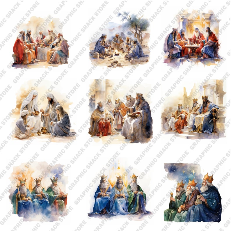 75 Watercolor Three Wise Men Clipart Christian Religious Bible Based ...