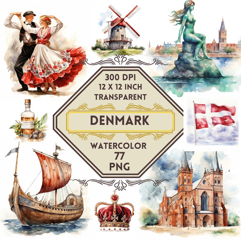 77 Watercolor Denmark PNG Clipart Bundle, Denmark Summer Travel ...