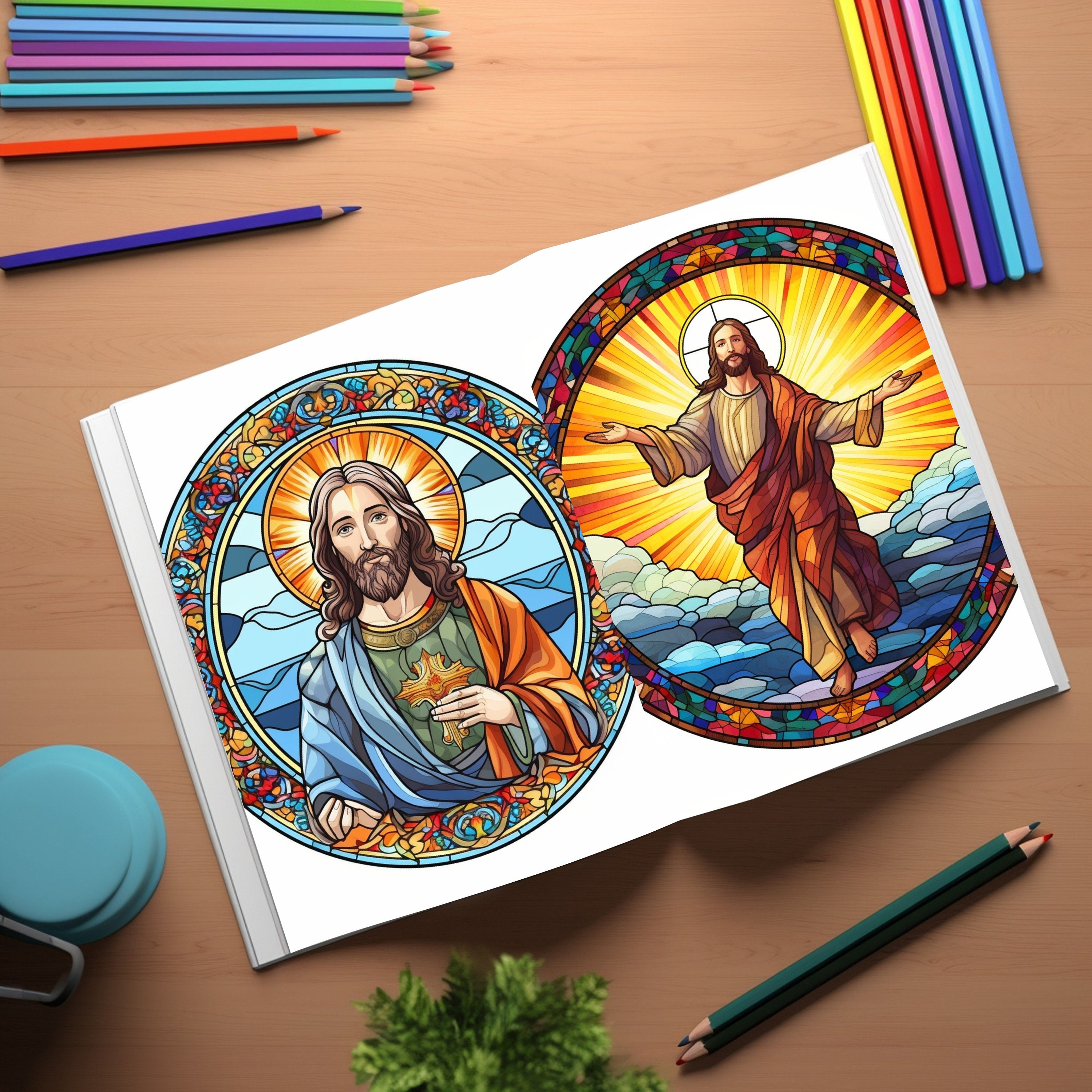 50 Round Stained Glass Jesus Christ Clipart PNG Designs for Sublimation ...