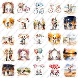 60 Watercolor Romantic Bicycle Ride Clipart, Pedal of Love: Idyllic ...