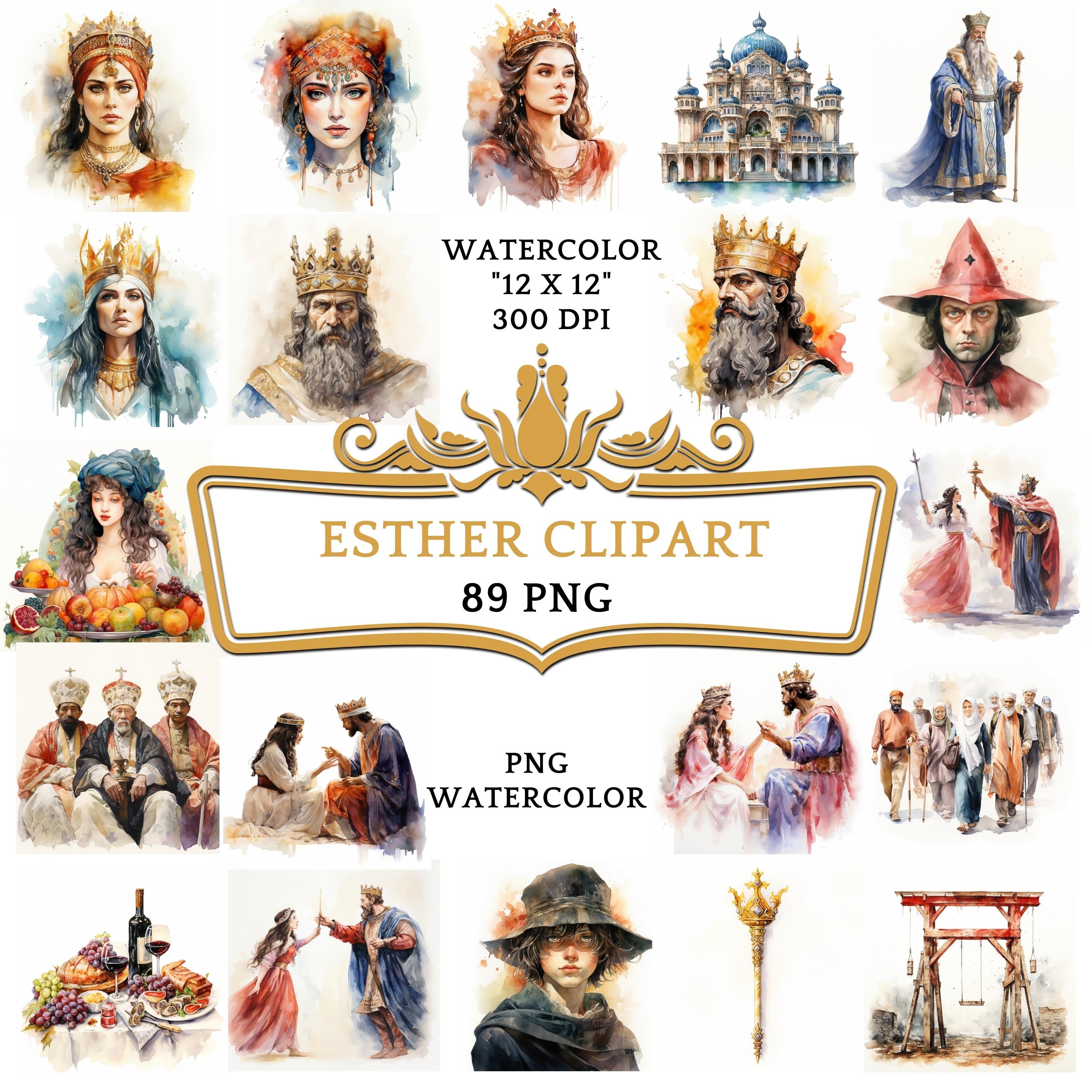 89 PNG Watercolor Esther Clip Art Christian Religious Bible Based Story ...