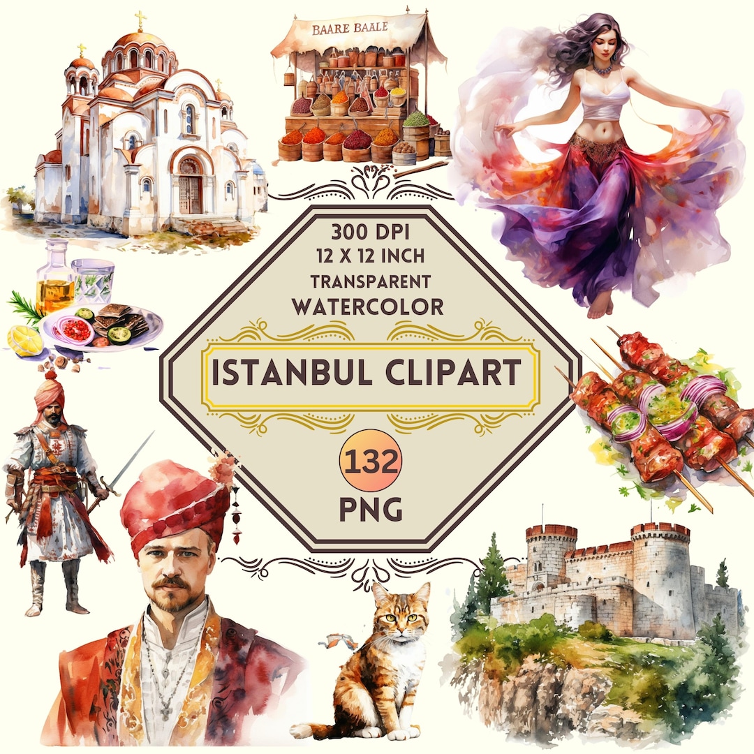 132 Watercolor Istanbul PNG Clipart Bundle, Istanbul Summer Travel Clip ...