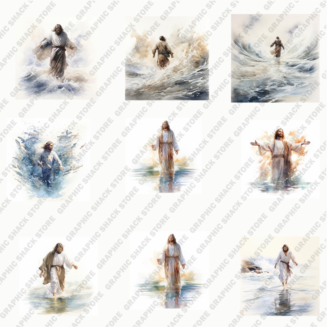56 PNG Watercolor Jesus Walks on Water Clipart | Christian Religious ...