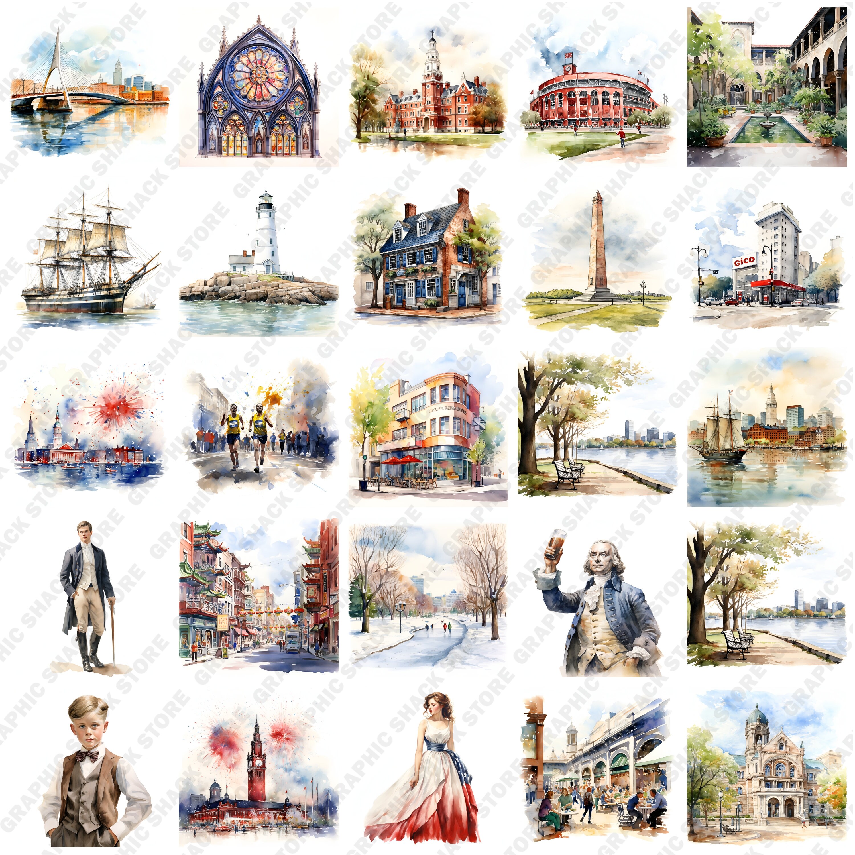 91 Watercolor Boston Clipart, Printable Massachusetts PNG Images for ...
