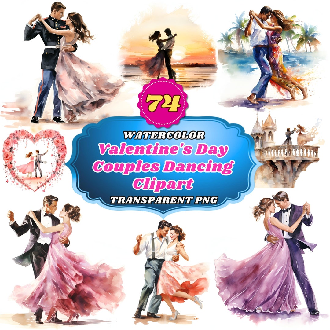 74 Watercolor Valentine's Day Dancing Couple Clipart Set - Watercolor ...