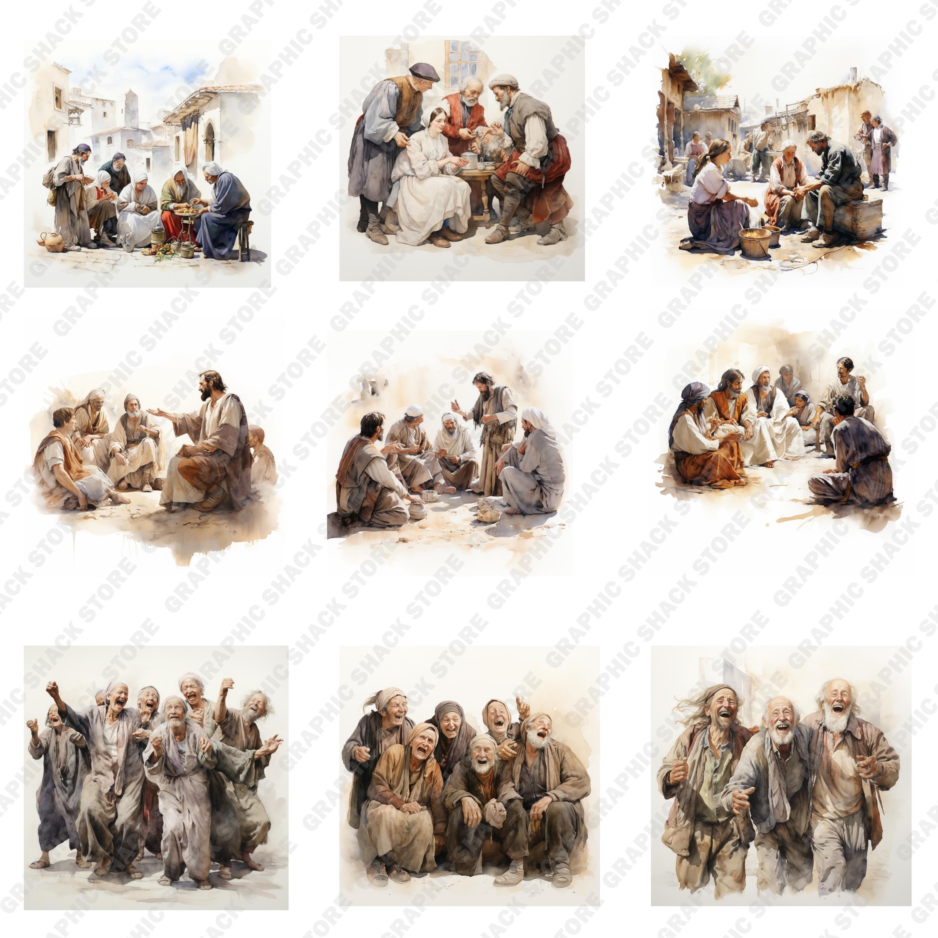 85 Watercolor the Ten Lepers Clipart Christian Religious Bible Based ...
