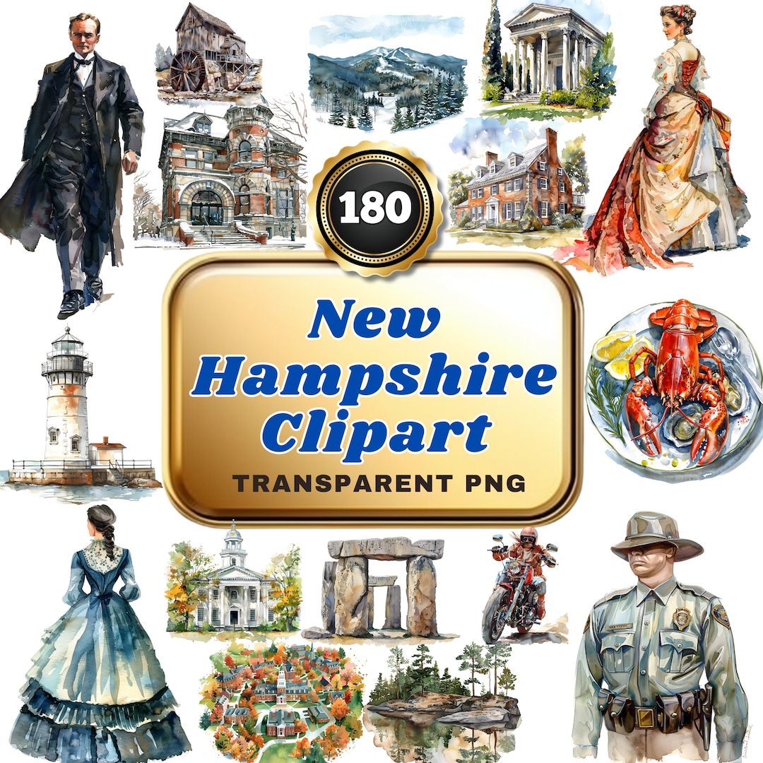 180 Watercolor New Hampshire Cliparts, Granite State Picturesque ...