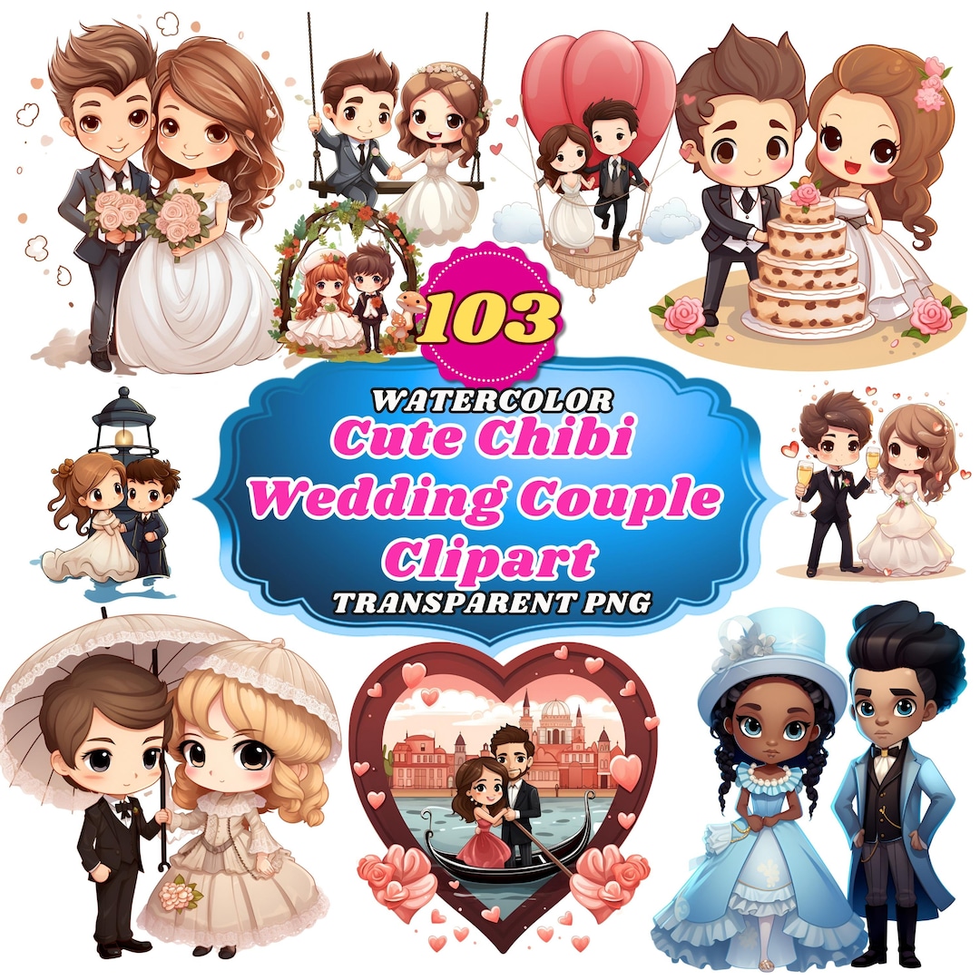 103 Cute Chibi Wedding Couple Cliparts, Chibi Love Story Adorable and ...