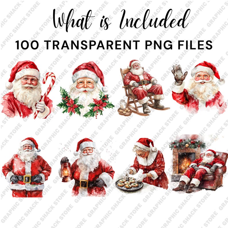 100x Vintage Christmas Clipart Bundle - Watercolor Santa Claus PNG ...
