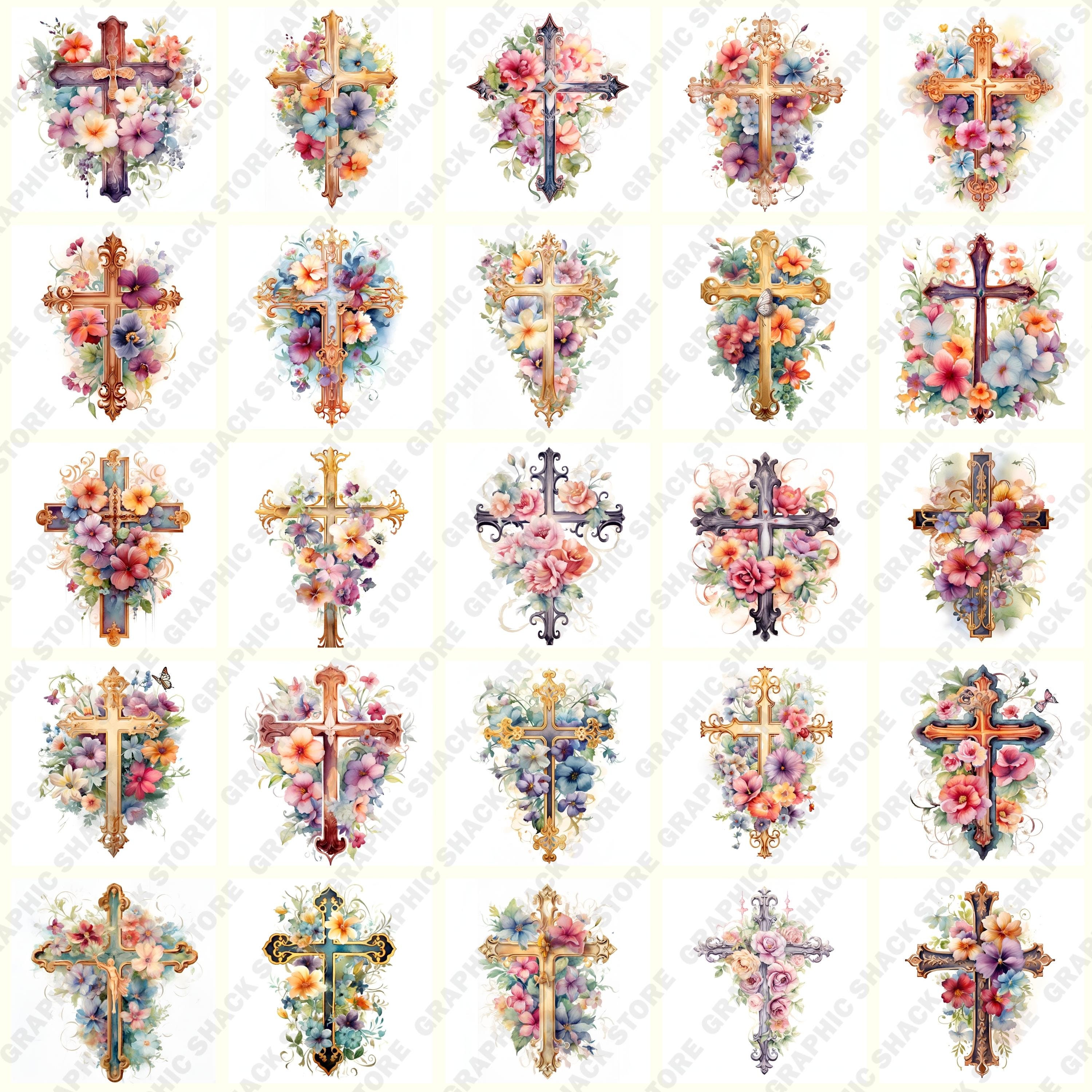 57 Watercolor Floral Crosses PNG Clipart Bundle Cross - Etsy