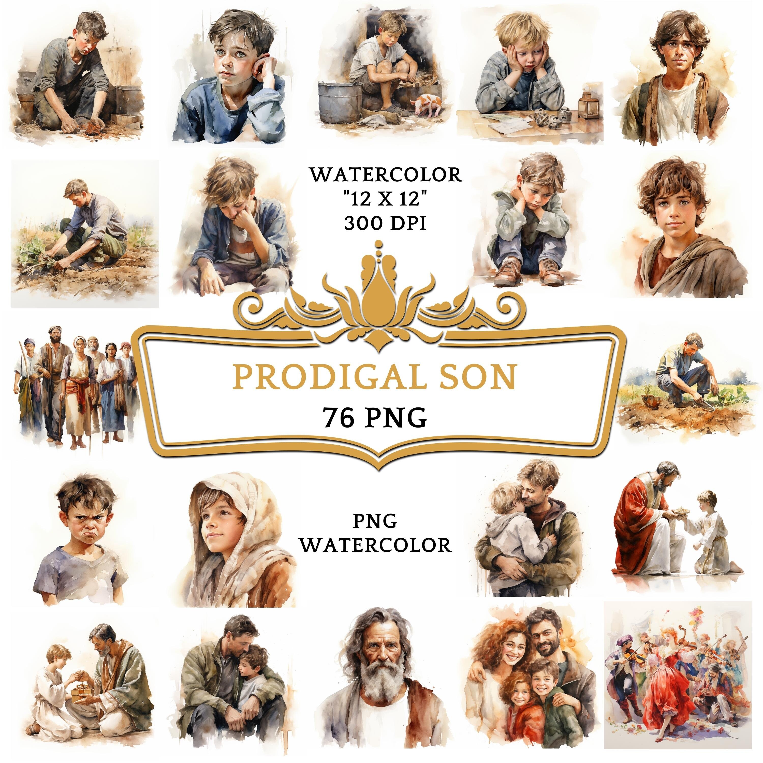 76 Watercolor Prodigal Son Clipart Christian Religious Bible Based ...