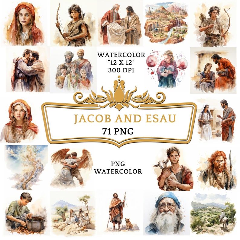 71 Watercolor Jacob and Esau Clip Art | Christian Religious Bible Based ...
