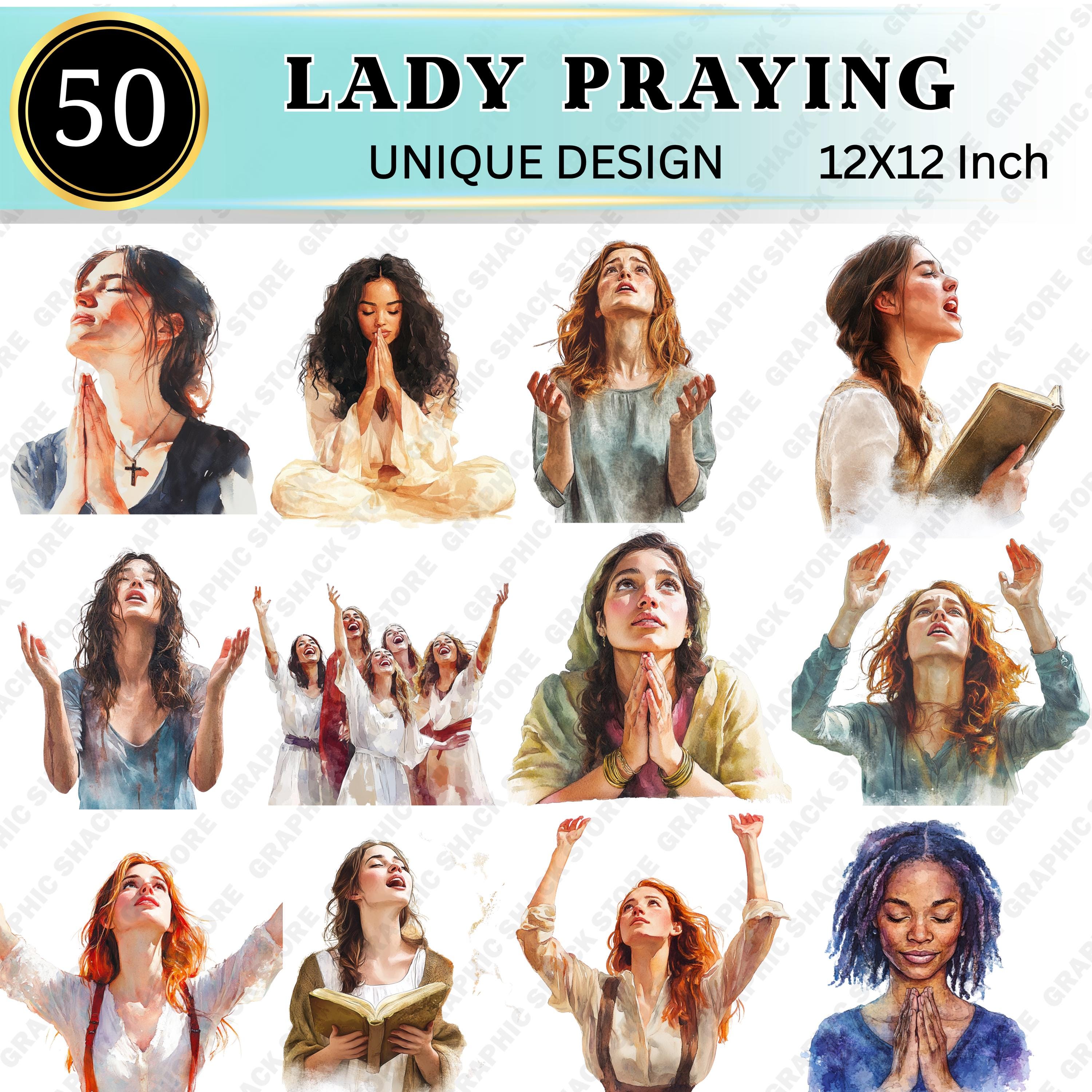 50x Lady Praying Clipart PNG Bundle, Christian Woman in Prayer ...