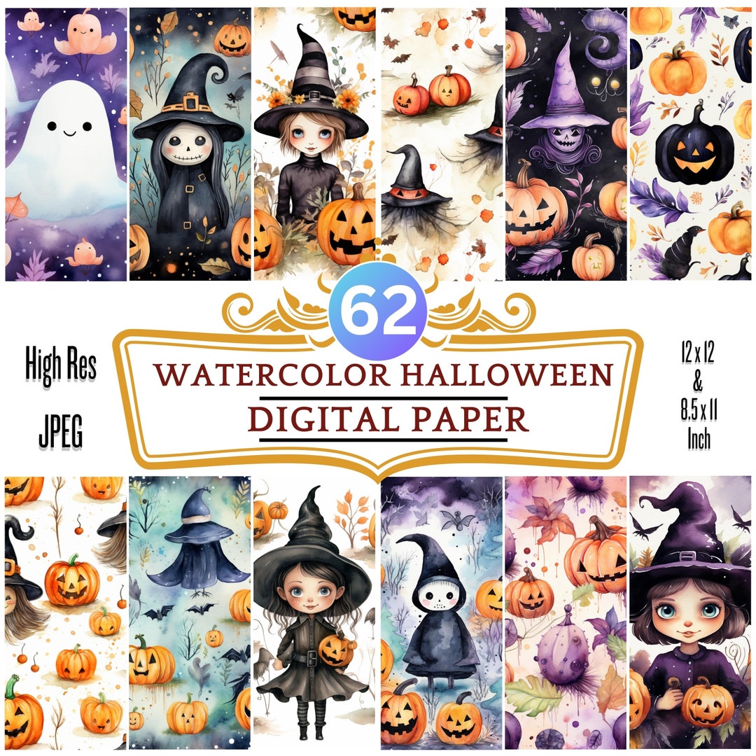 62 Watercolor Halloween Digital Paper | Spooky Pages, Download Junk ...