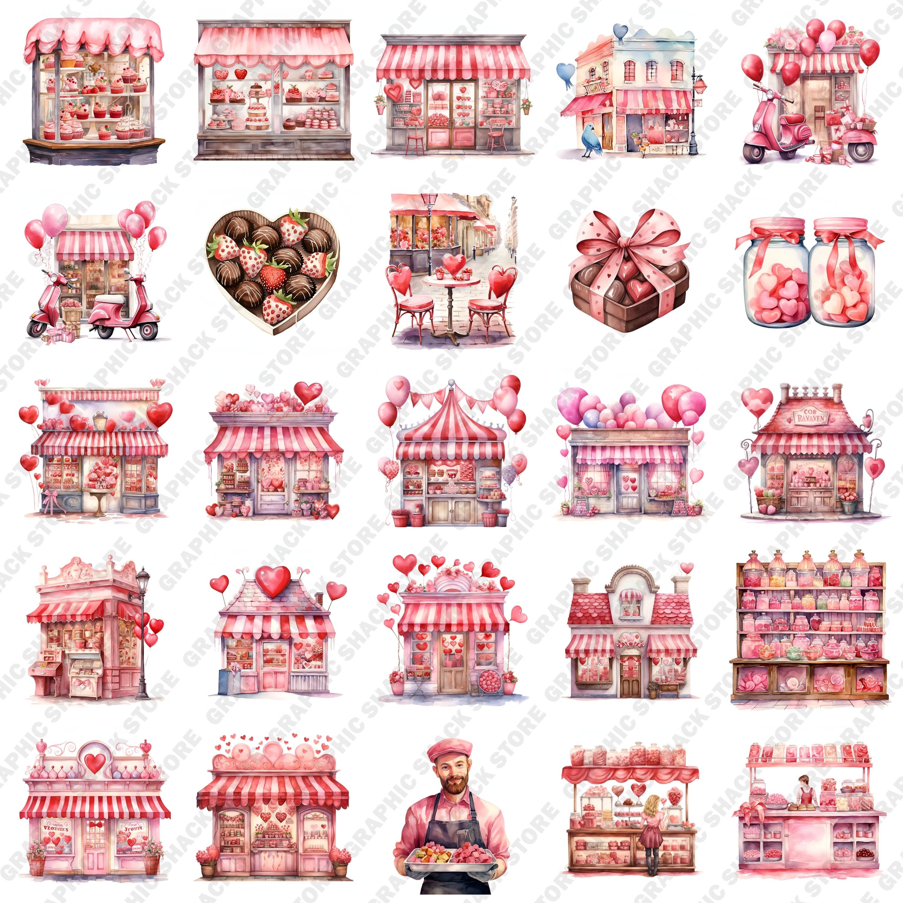 77 Watercolor Cute Valentine's Candy Shop Clipart Bundle, Quaint ...
