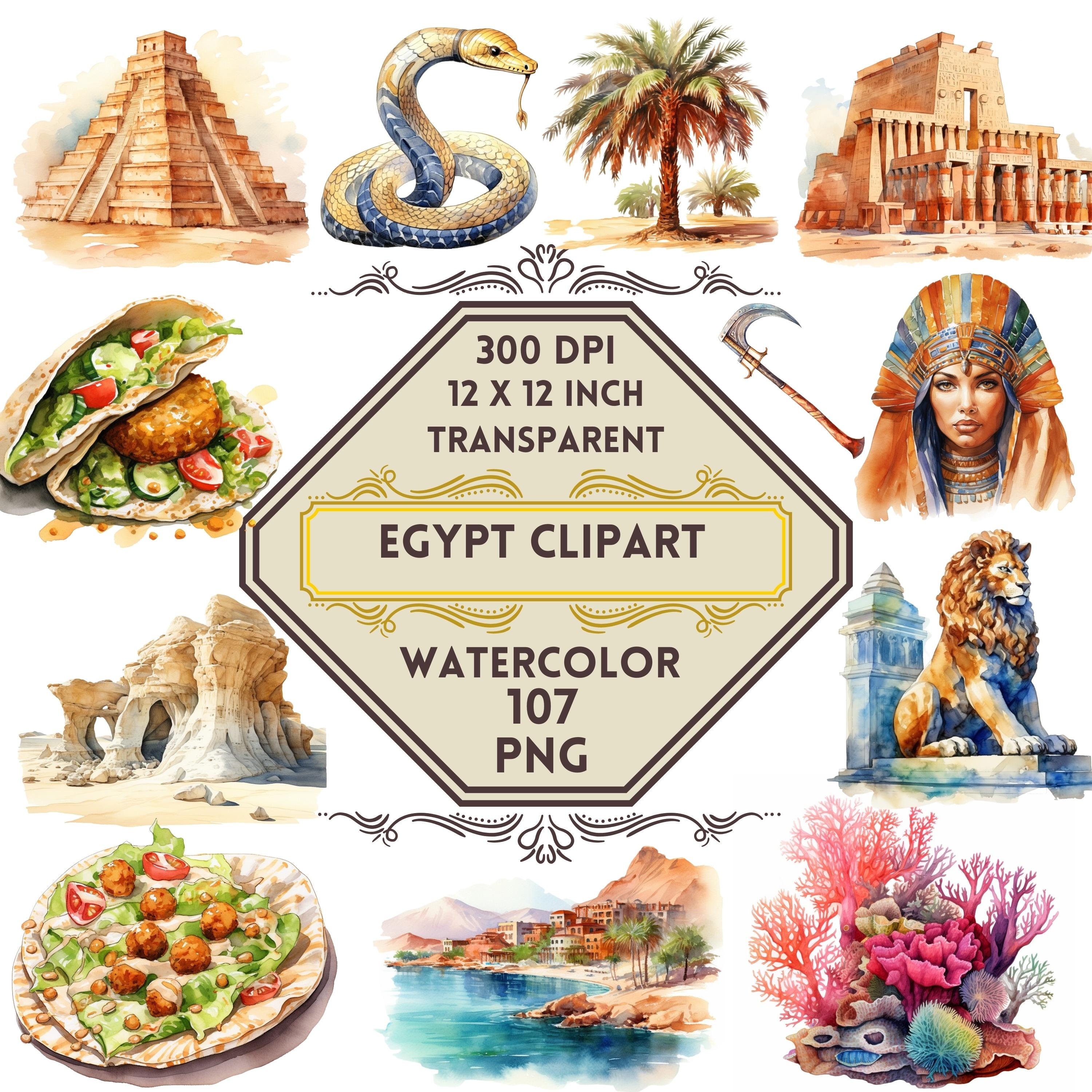 107 Watercolor Egypt PNG Clipart Bundle, Egypt Travel, Ancient Egyptian ...