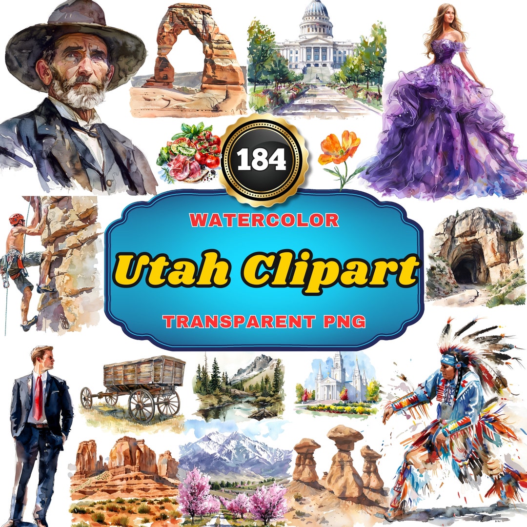 184 Watercolor Utah PNG Cliparts -desert Splendor, Majestic Landscape ...