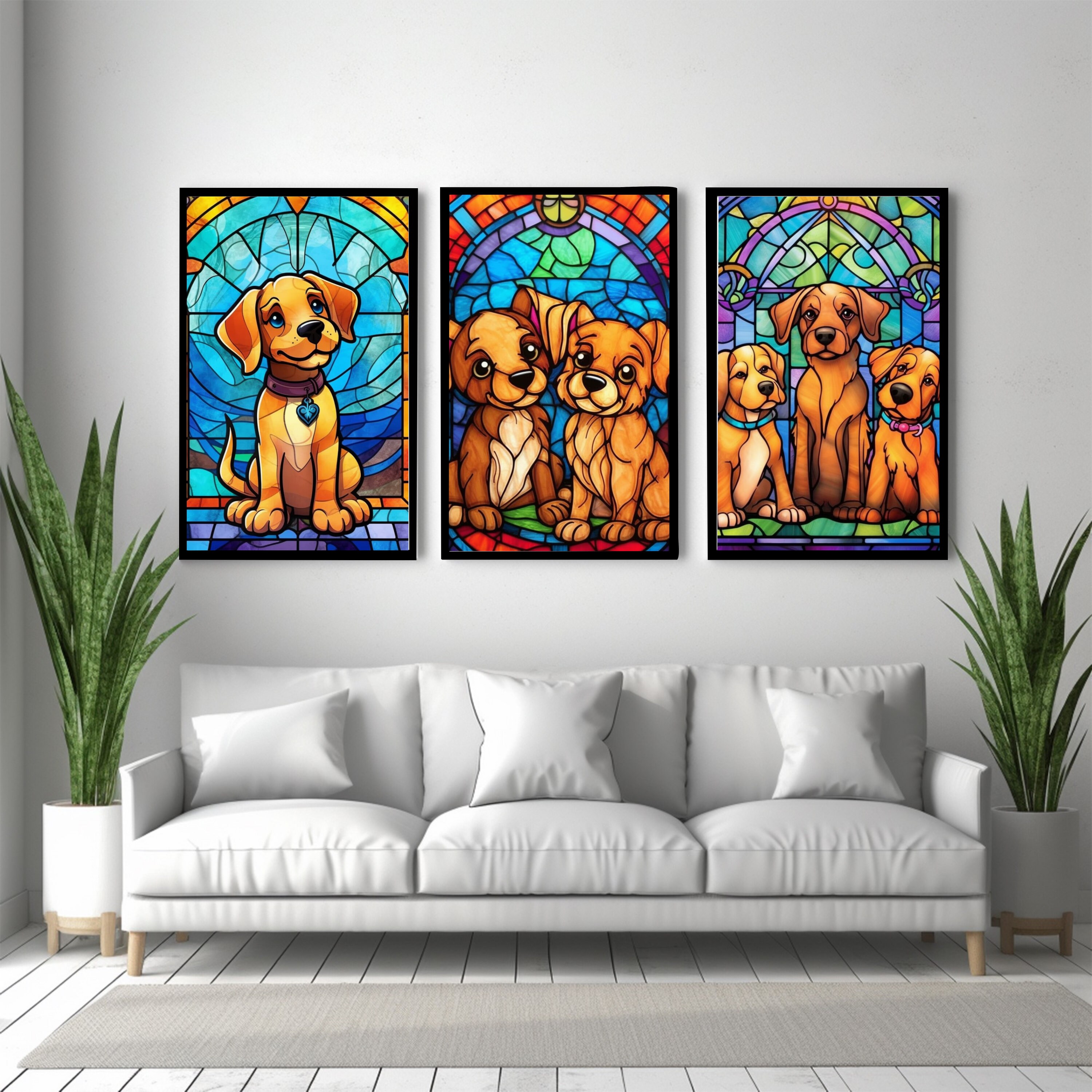 60 Stained Glass Dog Clipart PNG Designs for Sublimation, Digital Paper ...