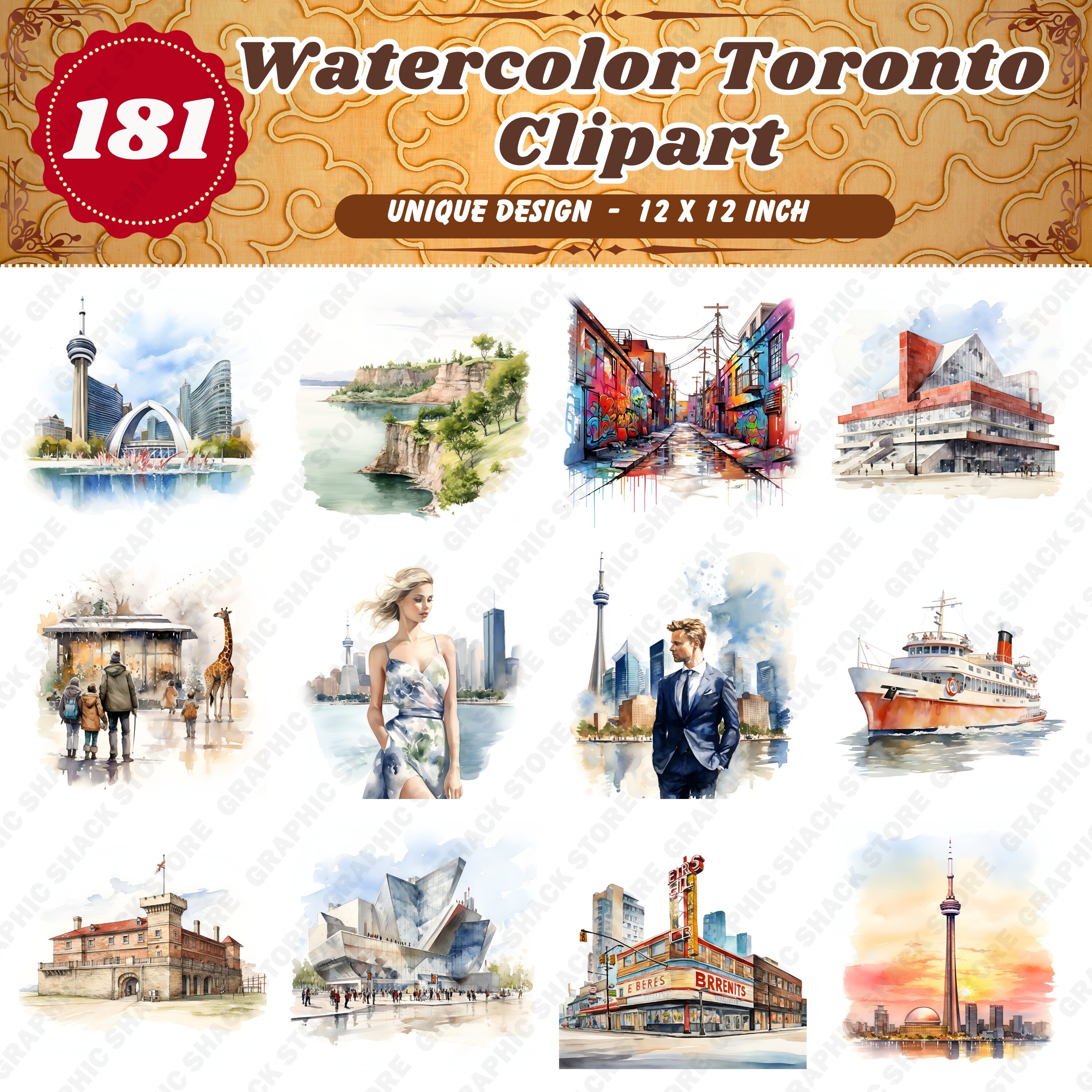 181 Watercolor Toronto PNG Clipart Bundle, Torontonian Cultural Travel ...