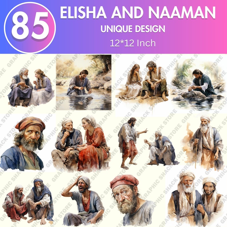 85 PNG Watercolor Elisha and Naaman Clip Art Christian Religious Bible ...