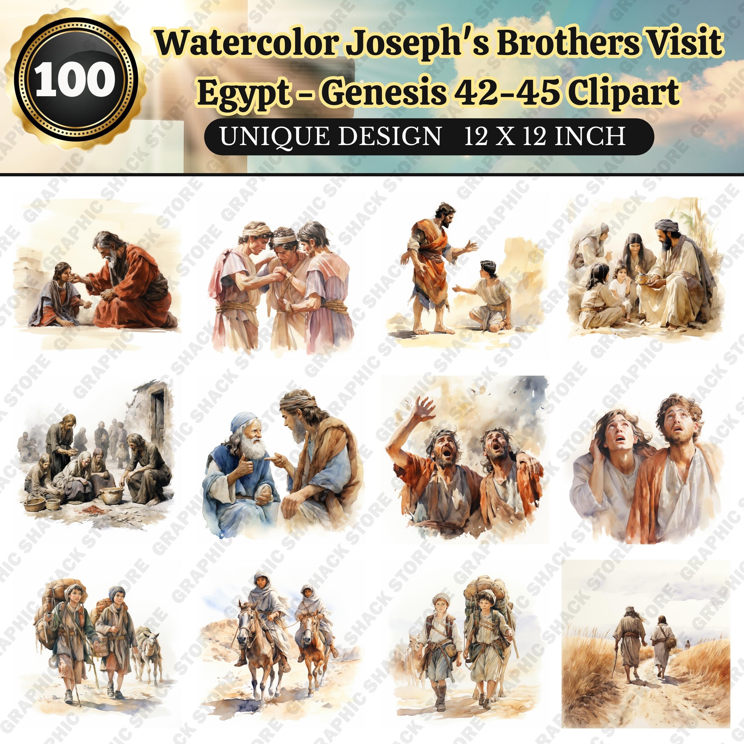 100 Watercolor Cliparts of Joseph's Brothers in Egypt, Genesis 42-45 ...