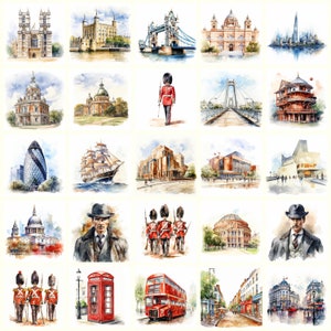 87 Watercolor London Clipart PNG Bundle | Londoner Landmarks, Travel ...