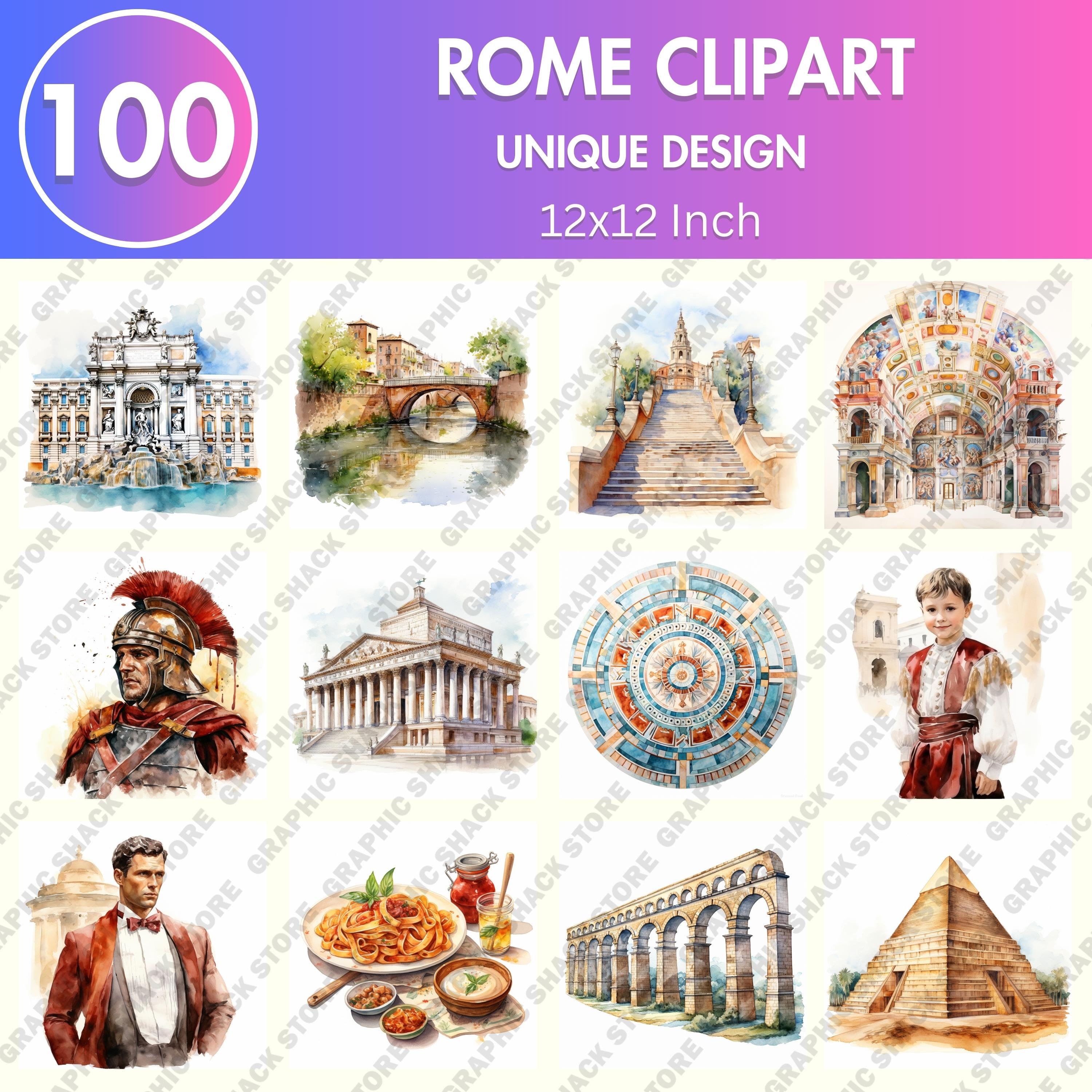 100 Watercolor Rome PNG Clipart Bundle, Rome Summer Travel, Landmark ...