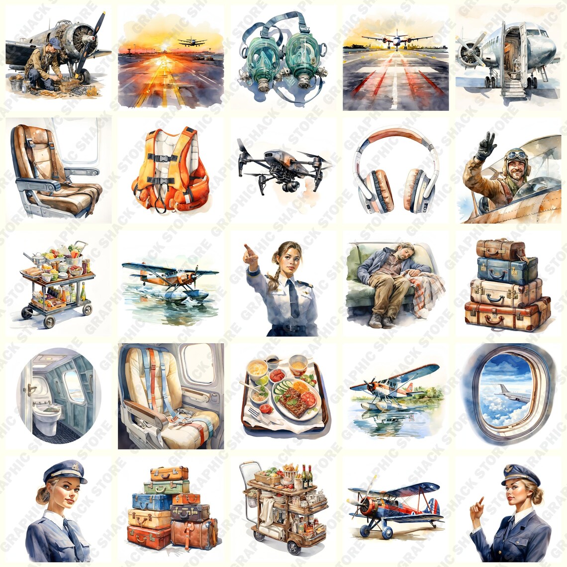 75 Watercolor Airplane Clipart Watercolor Plane PNG Bundle Travel ...