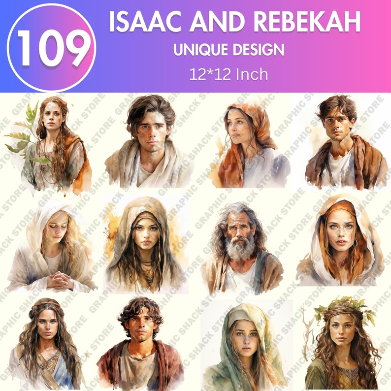 109 PNG Watercolor Isaac and Rebekah Clip Art Christian Religious Bible ...