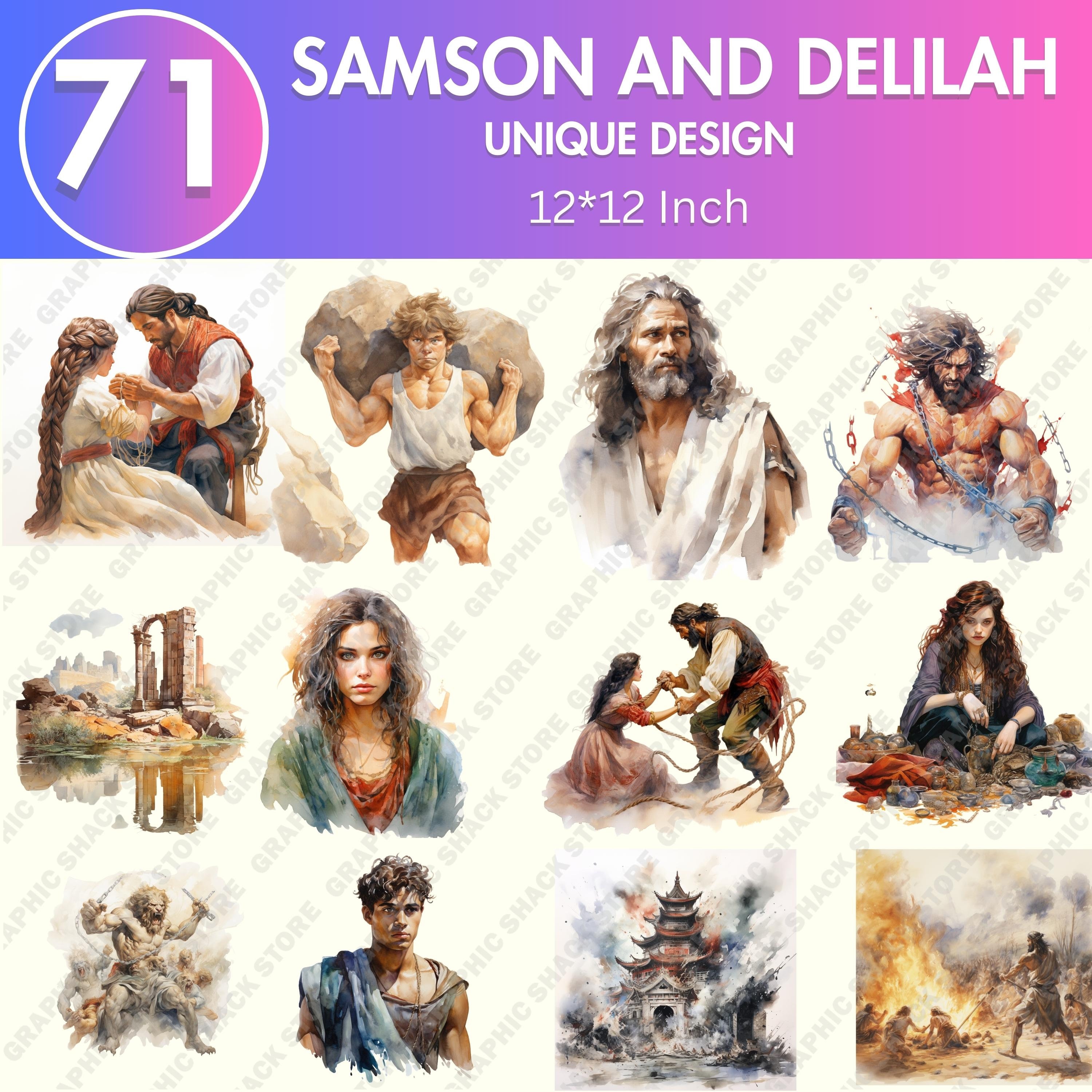 71 Watercolor PNG Samson and Delilah Clip Art Christian Religious Bible ...