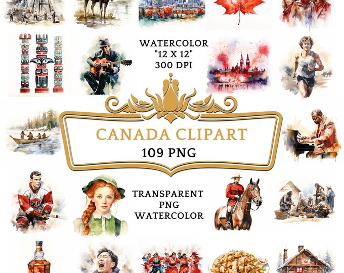 Watercolor Canada, 39 Canadian Landmarks, Vacation Holiday Digital ...