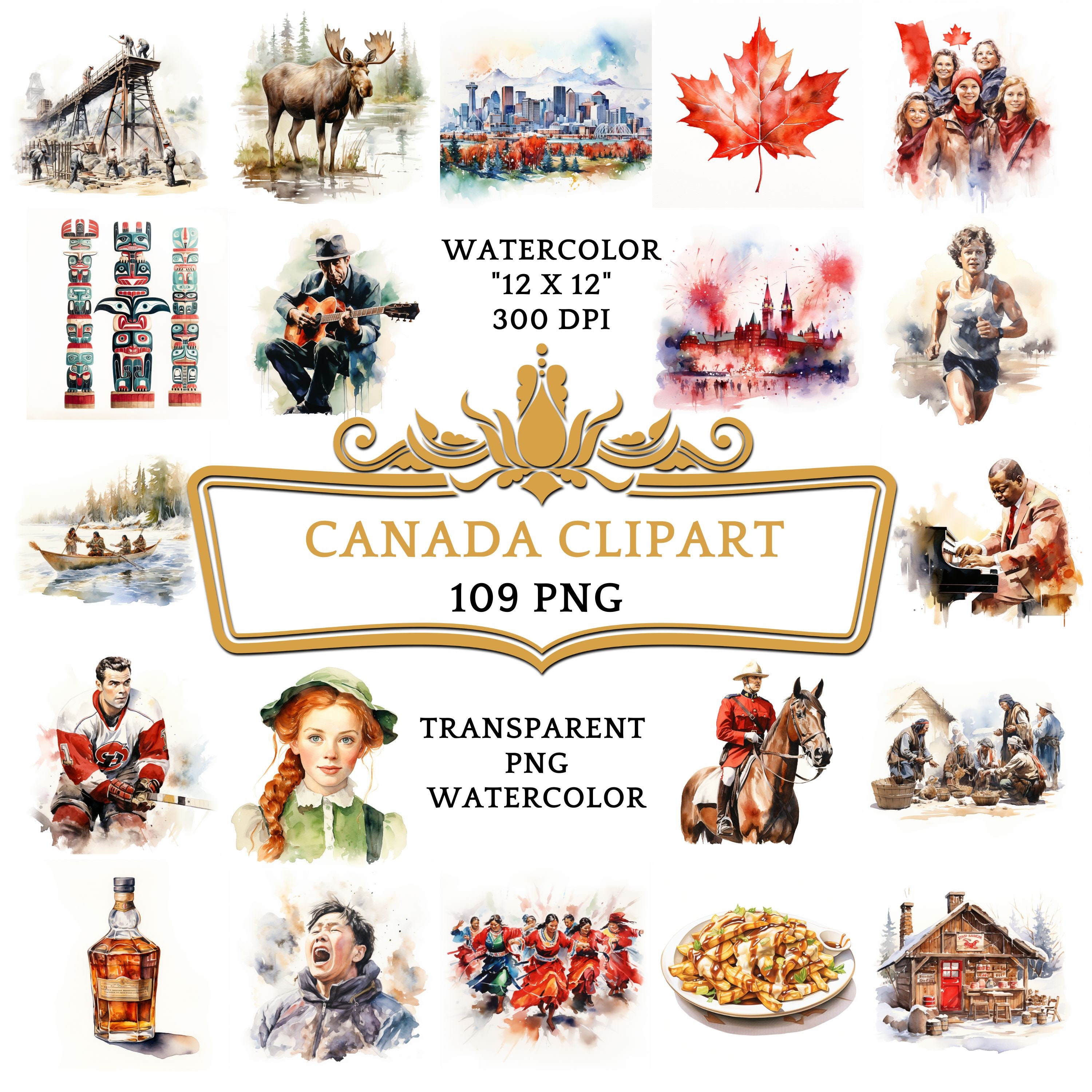 109 Watercolor Canada PNG Clipart Bundle, Canadian Summer Travel ...