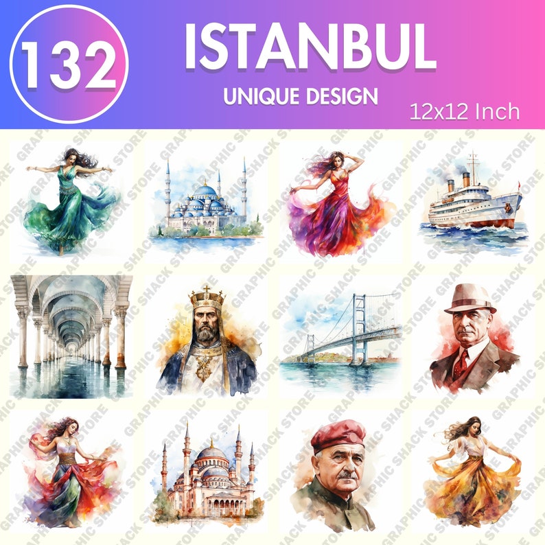 132 Watercolor Istanbul PNG Clipart Bundle Istanbul Summer - Etsy