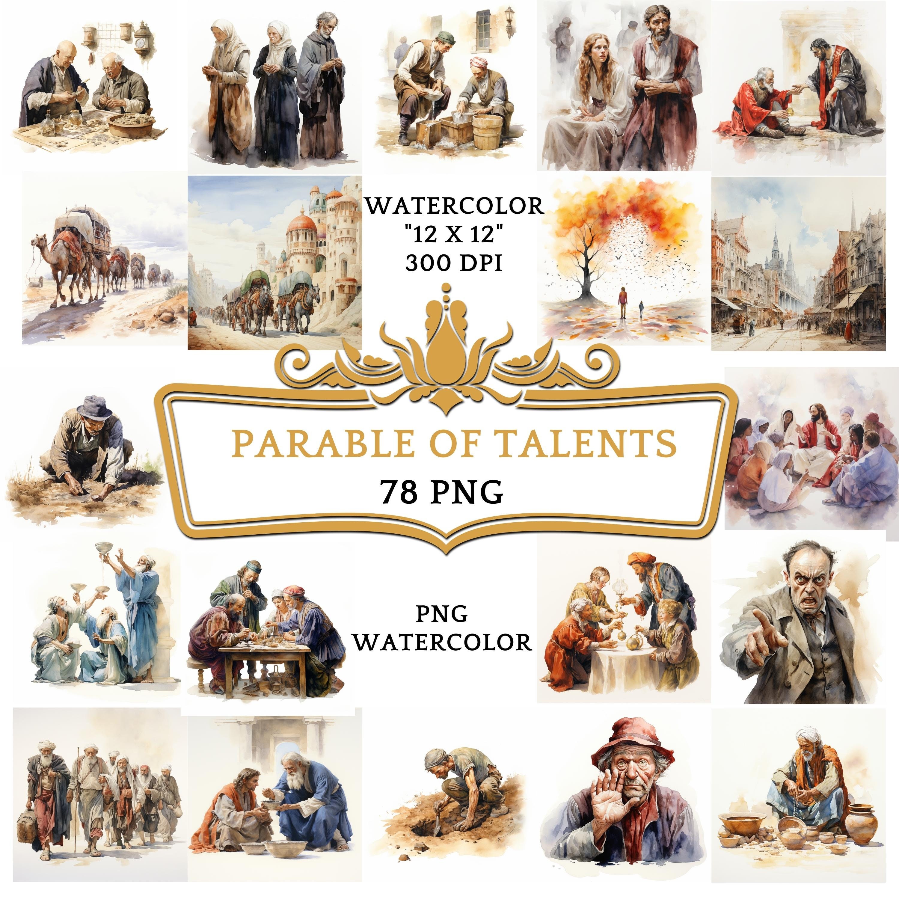 78 PNG Watercolor Parable of Talents Clip Art | Christian Religious ...